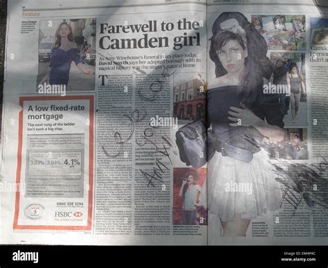 Newspaper With Message Left On The Pavement Outside Amy Winehouses