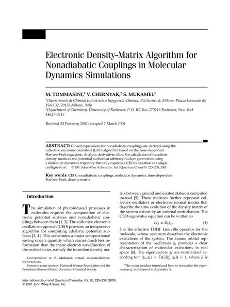 Pdf Electronic Density Matrix Algorithm For Nonadiabatic Couplings In