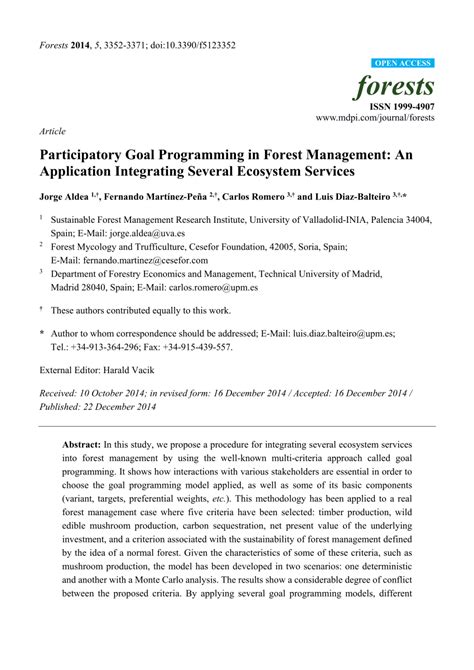 Pdf Participatory Goal Programming In Forest Management An Application Integrating Several
