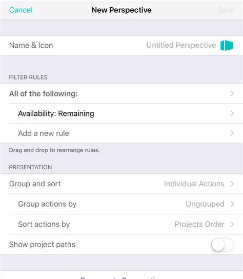 the perspective editor in omnifocus 3 for ios