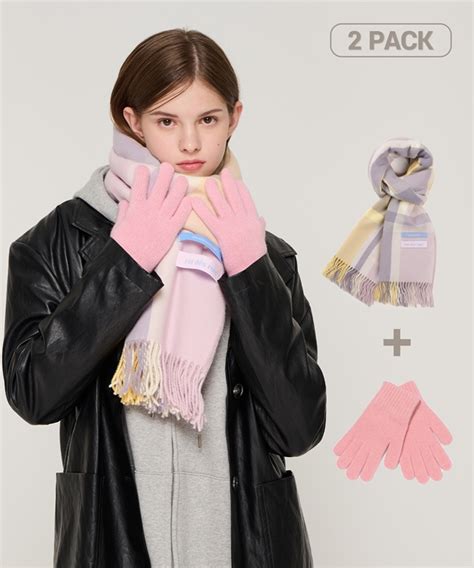 🎁11🎁 체크 머플러 소프트 장갑 세트 34색상 에이블리