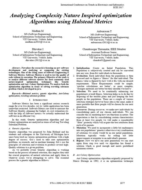 Analyzing Complexity Nature Inspired Optimization Algorithms Using Halstead Metrics Pdf