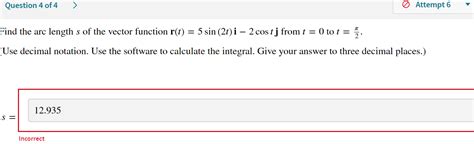 Solved Find The Arc Length S Of The Vector Function Chegg Com