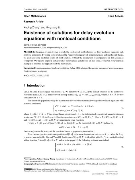 Pdf Existence Of Solutions For Delay Evolution Equations With