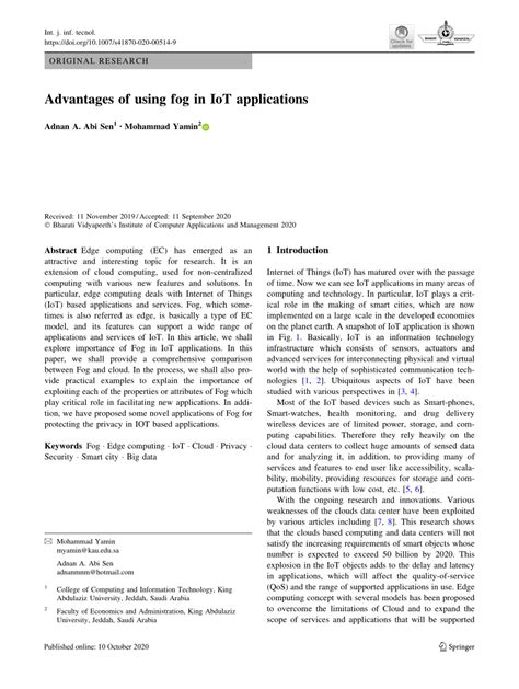 PDF Advantages Of Using Fog In IoT Applications