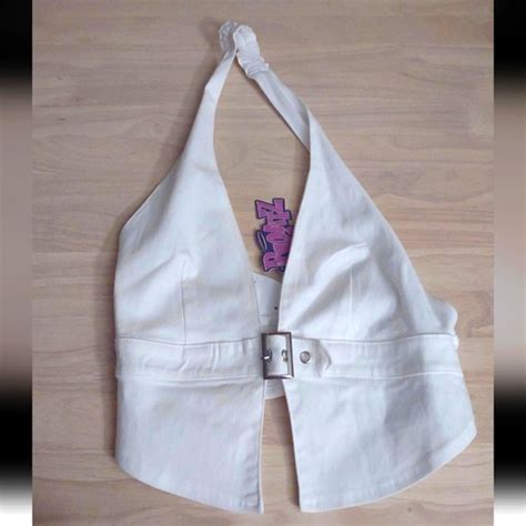 Forever 21 Tops Bratz White Silver Buckle Accent Halter Top Y2k