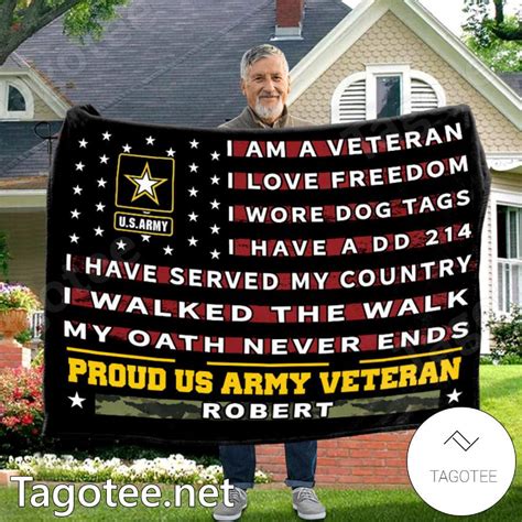I Am A Veteran Proud Us Army Veteran Personalized Blanket Tagotee