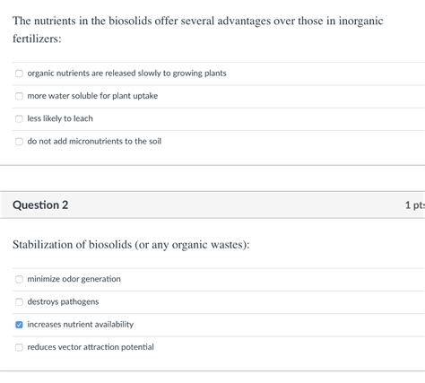 Solved The Nutrients In The Biosolids Offer Several
