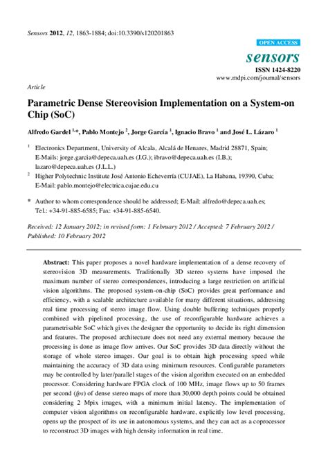 Pdf Parametric Dense Stereovision Implementation On A System On Chip