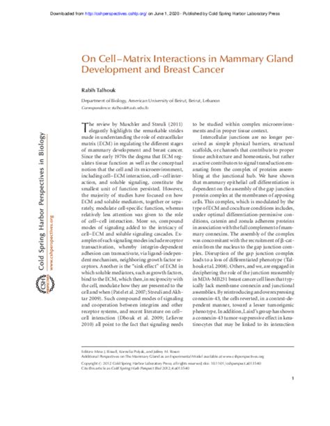 Pdf On Cell Matrix Interactions In Mammary Gland Development And