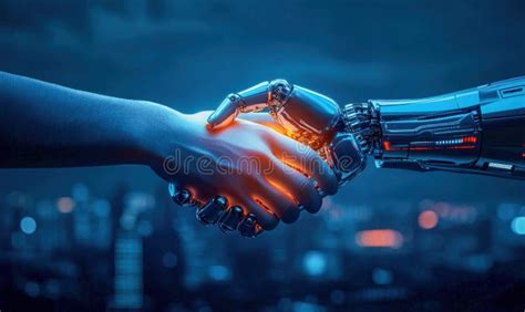 Human And Robot Handshake Symbolizing Future Technology Collaboration Stock Illustration