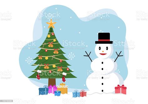 메리 크리스마스 귀여운 만화 산타 클로스 배경 벡터 일러스트와 눈 남자와 친구 일부 선물 플랫 스타일 디자인의 방문 페이지용 0명에 대한 스톡 벡터 아트 및 기타 이미지