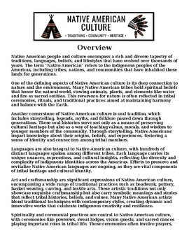 Native American Culture Assignment Native American Culture Tpt