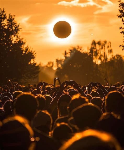 Premium Photo A Crowd Of People Watching The Solar Eclipse Wearing