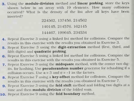 Solved 3 Using The Modulo Division Method And Linear Chegg Com