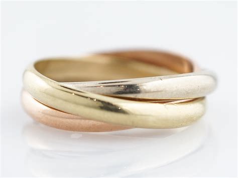 Modern Trinity Roll Ring In 14k Yellow White And Rose Gold Filigree