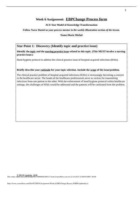 NR WEEK ASSIGNMENT EVIDENCE BASED PRACTICE CHANGE PROCESS FORM UPDATEDSSIGNMENT