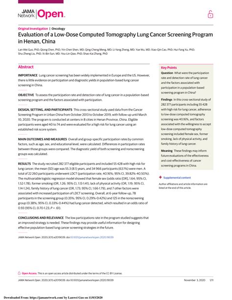 Pdf Evaluation Of A Low Dose Computed Tomography Lung Cancer Screening Program In Henan China