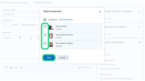 Dtu Learn Support Selecting Evaluators For An Assignment