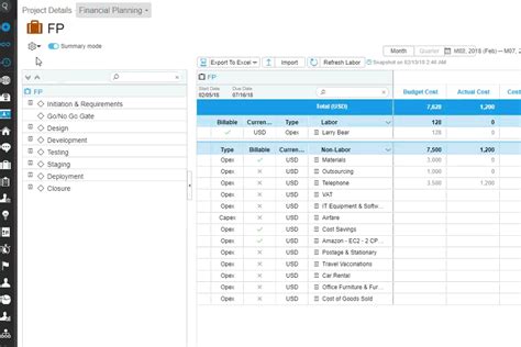 add labor and non labor resource columns to the financial plan clarizen success