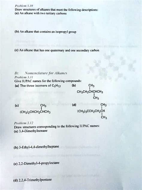 Solved Draw Structures Of Alkanes That Meet The Following Descriptions An Alkane With Two