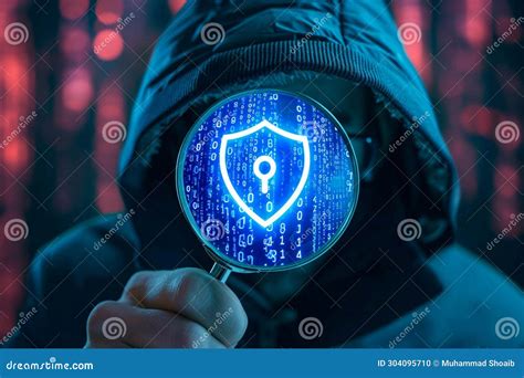 Cyber Detective Hacker With A Magnifying Glass Data Protection Concept