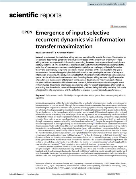 Pdf Emergence Of Input Selective Recurrent Dynamics Via Information Transfer Maximization