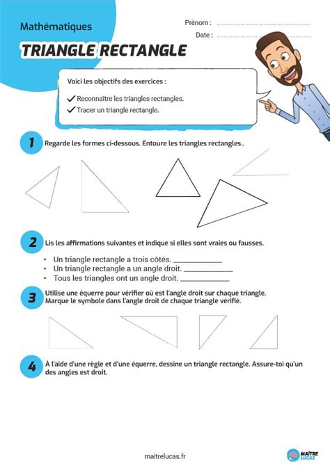 Exercices Le Triangle Rectangle Pour Ce1 Et Ce2 Maître Lucas