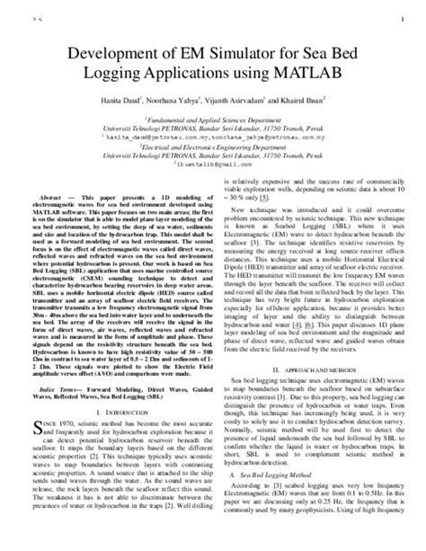 Pdf Development Of Em Simulator For Sea Bed Logging Applications Using Matlab