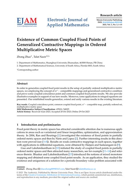 PDF Existence Of Common Coupled Fixed Points Of Generalized Contractive Mappings In Ordered