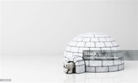 북극곰은 흰색 배경 3d 렌더링에 얼음의 집에서 나온다 이글루에 대한 스톡 사진 및 기타 이미지 이글루 곰 눈 냉동상태의