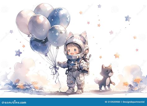 Watercolor Illustrations Of A Cute Little Boy Wearing Spacesuit Explore