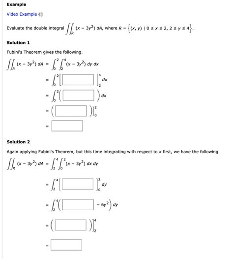 Solved Example Video Example Evaluate The Double Integral Chegg Com