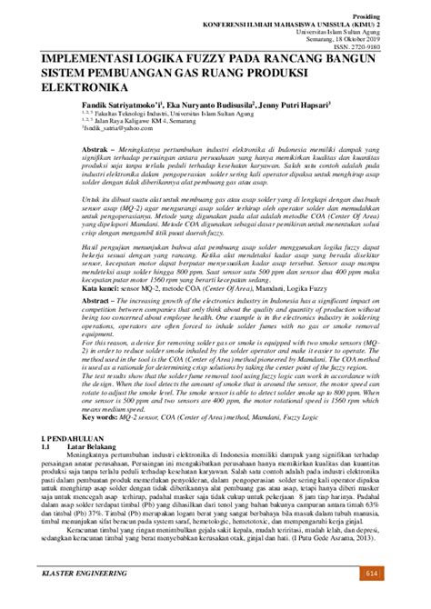 Pdf Implementasi Logika Fuzzy Pada Rancang Bangun Sistem Pembuangan Gas Ruang Produksi Elektronika