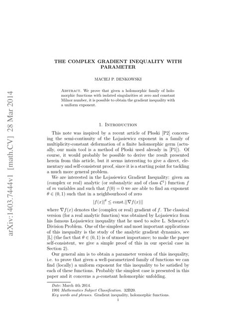 Pdf The Complex Gradient Inequality With Parameter