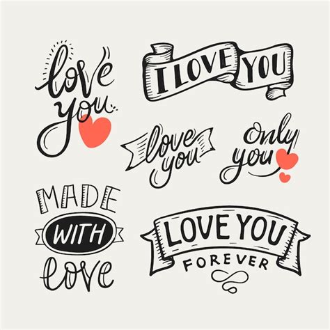 Premium Vector Cute Lettering Romantic Set