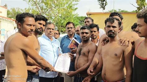 Citizens staged a half naked protest for the road in front of the construction office बधकम