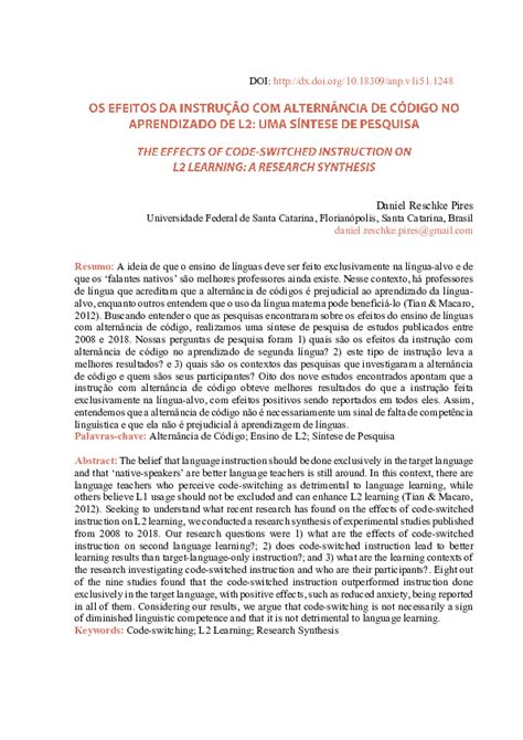 Pdf The Effects Of Code Switched Instruction On L2 Learning A