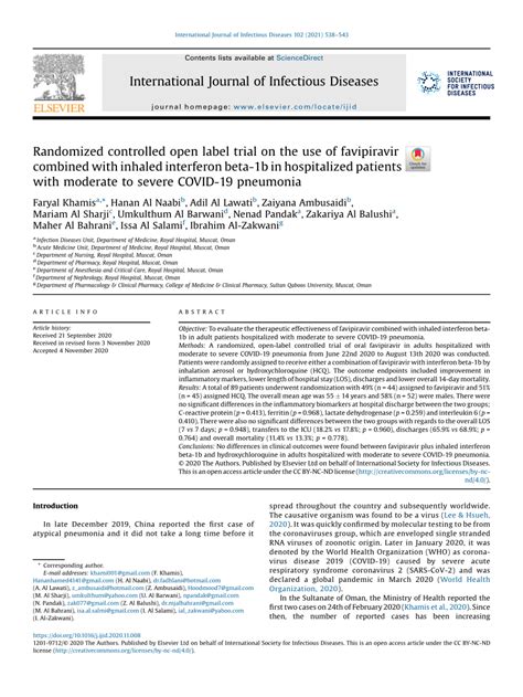 Pdf Randomized Controlled Open Label Trial On The Use Of Favipiravir Combined With Inhaled