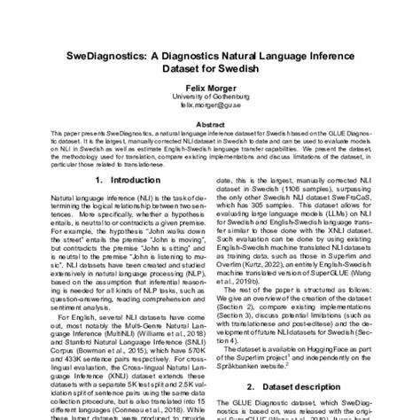 Swediagnostics A Diagnostics Natural Language Inference Dataset For