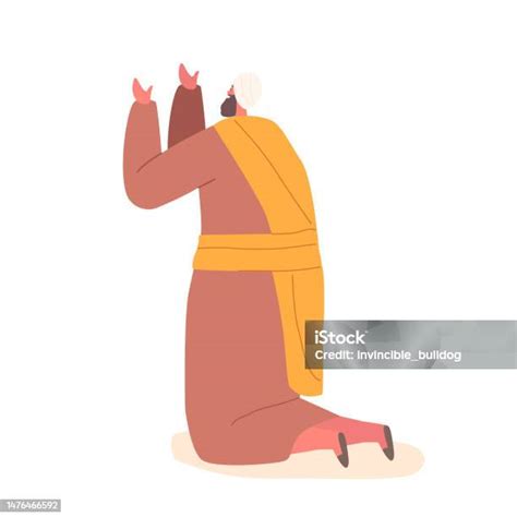 고대 이스라엘 사람들은 무릎을 꿇고 손을 들고 복종 기도 또는 예배의 자세를 취했습니다 고립 된 남성 캐릭터 기도하기에 대한 스톡 벡터 아트 및 기타 이미지 Istock