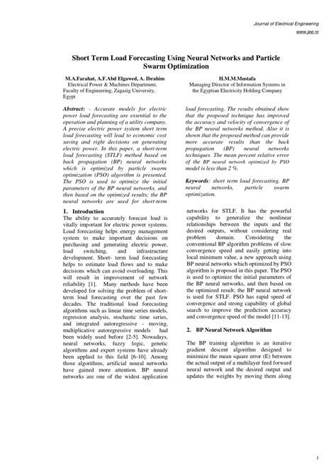 Pdf Short Term Load Forecasting Using Neural Networks And Particle Swarm Optimization