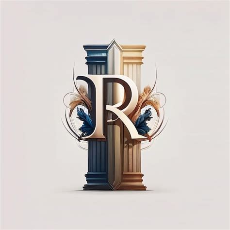 Vintage Style Letter R With Flowers And Columns Vector Illustration