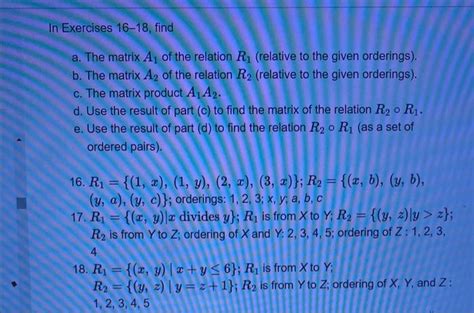 Solved A The Matrix A Of The Relation R Relative To The Chegg Com