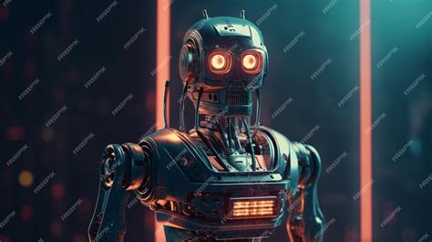 premium ai image 3d rendering humanoid robot with glowing red light on dark background