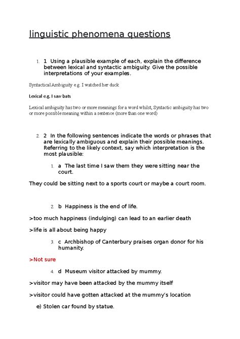 Linguistic Phenomena Questions 1 Using A Plausible Example Of Each Explain The Difference