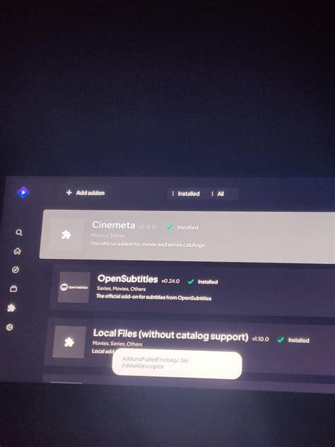 Error Addons Pulledfromapi No Addondescriptor Rstremioaddons