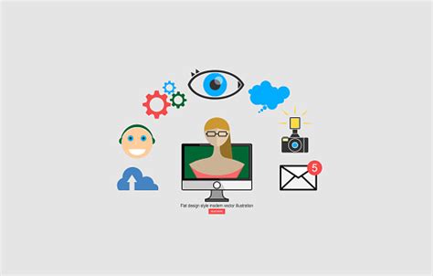 비디오 블로깅 개념입니다 동영상 및 동영상 블로그를 만드는 아이디어 아이콘이 있는 일러스트레이션 크리에이티브 모던 플랫 벡터 일러스트레이션 노트북에 대한 스톡 벡터 아트 및