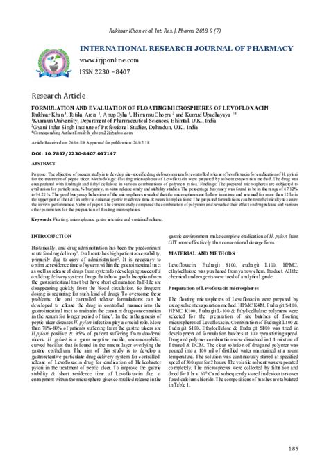 Pdf Formulation And Evaluation Of Floating Microspheres Of Levofloxacin