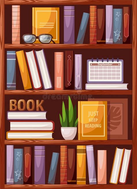 Wooden Bookcase With Books Vector Stock Illustration Illustration Of Education Academic